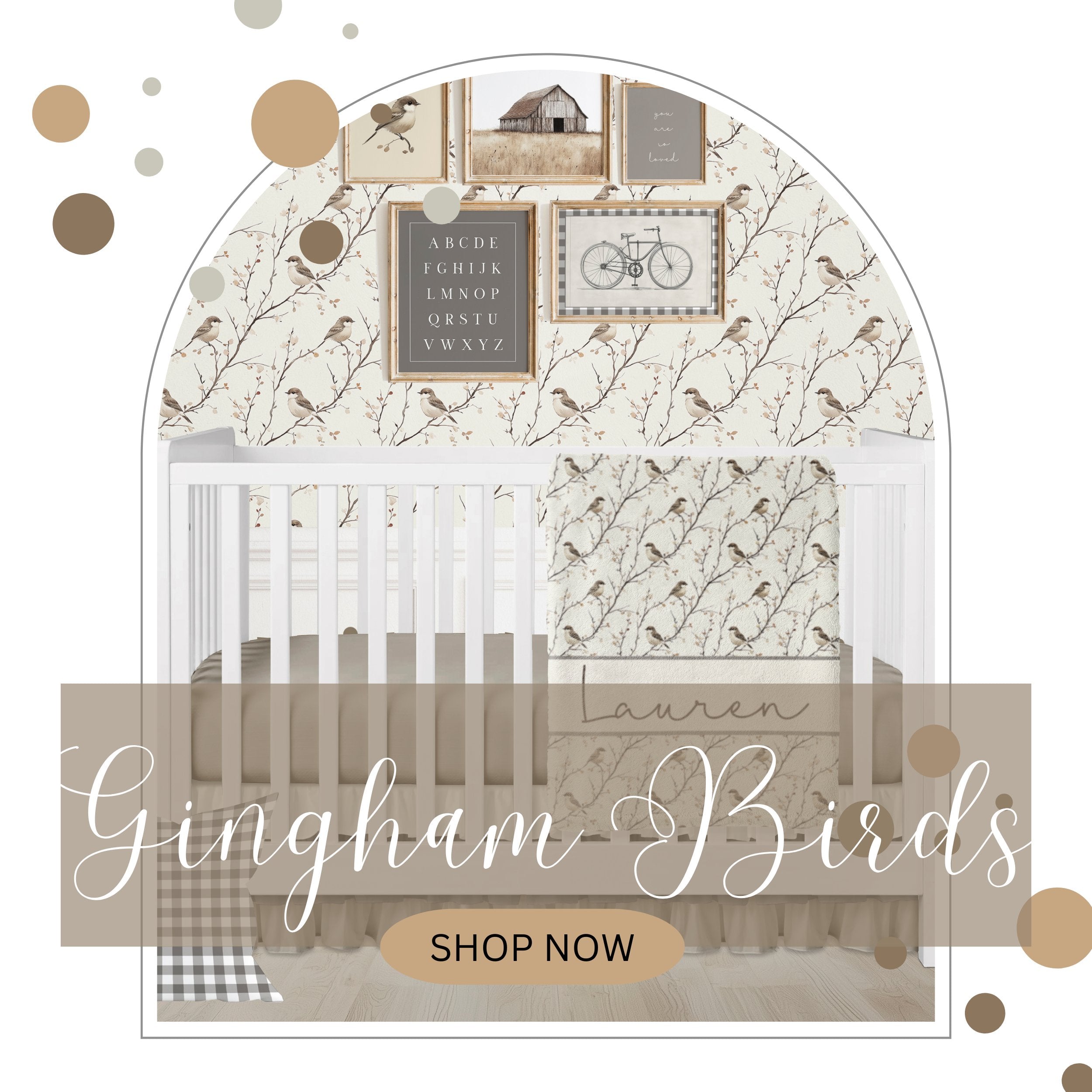 Nursery Collection Neutral Gingham Birds – Giggle Six Baby